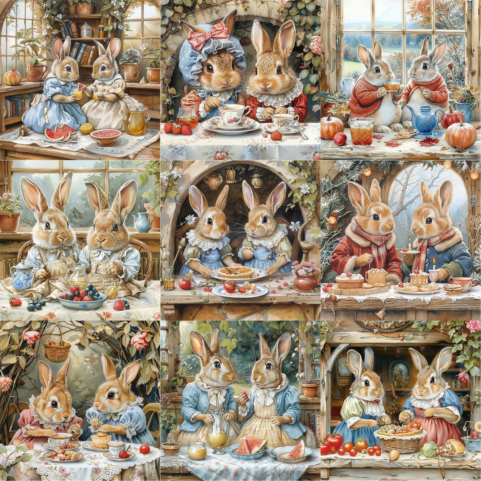 JPEG Watercolor Fancy Rabbit Clipart Bundle JPEG Commercial Use Instant ...
