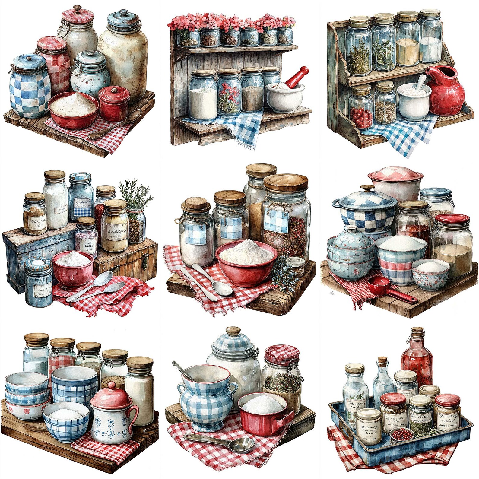 JPEG Vintage Pantry Granma's Rustic Checkered Jars and Tins Clipart ...
