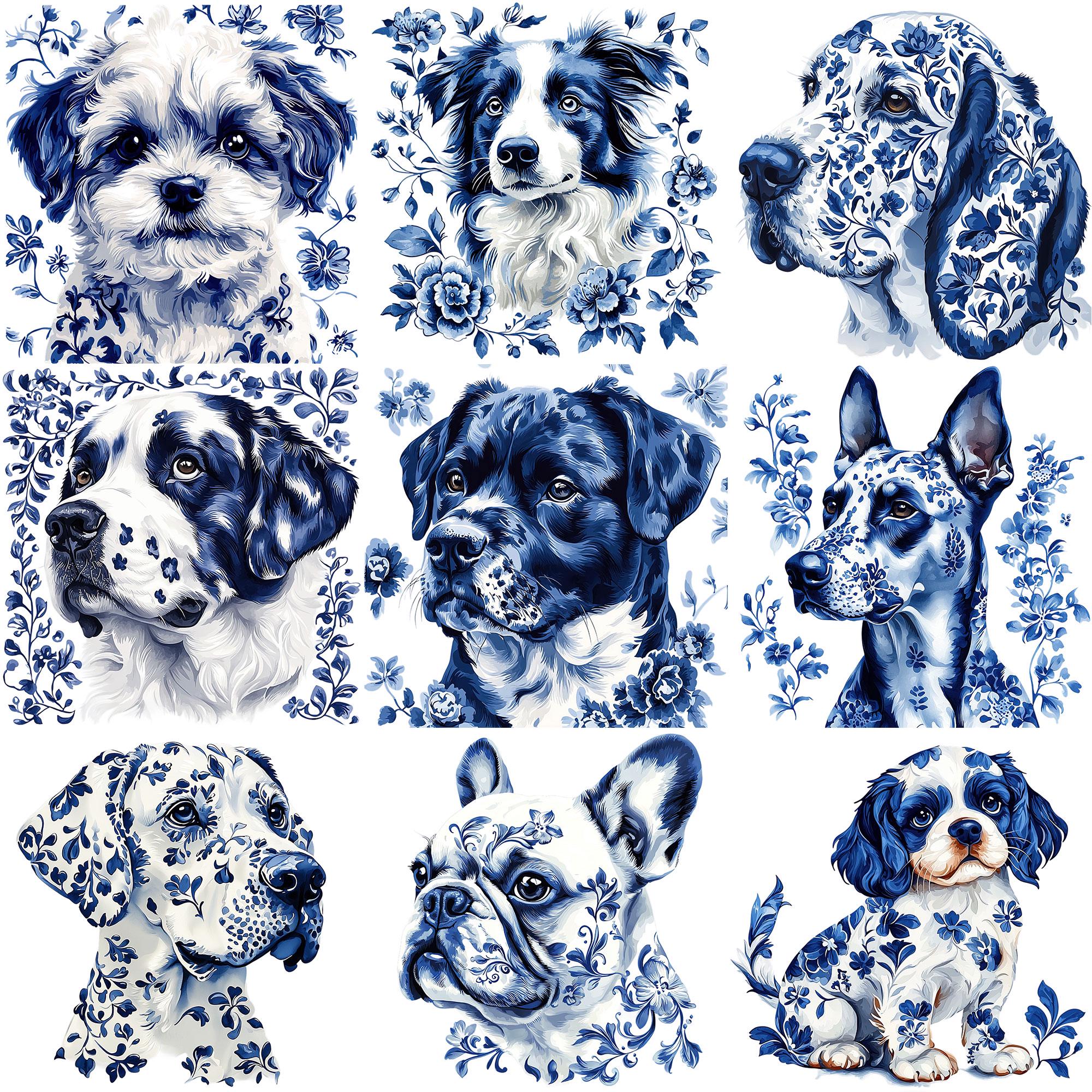 PNG + JPEG Ceramic Tiles Dogs Clipart Bundle Vintage Mediterranean ...