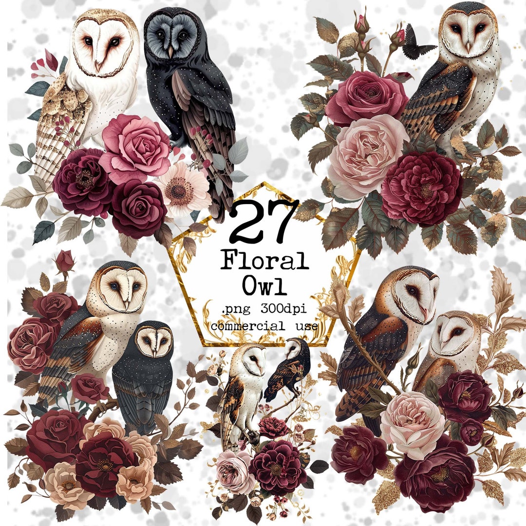 Watercolor Floral Owl Clipart Bundle Vintage Owl PNG Royal Owls ...