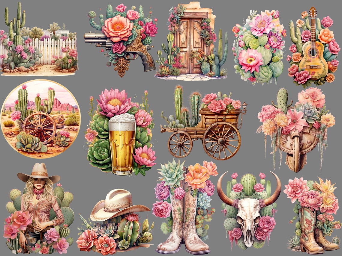 PNG Watercolor Western Clipart Bundle Cowboy Ranch PNG Format Cowgirl ...
