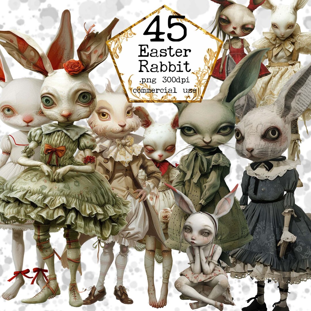 Watercolor Scary Whimsical Easter Bunny Clipart Bundle Horror Bunny ...