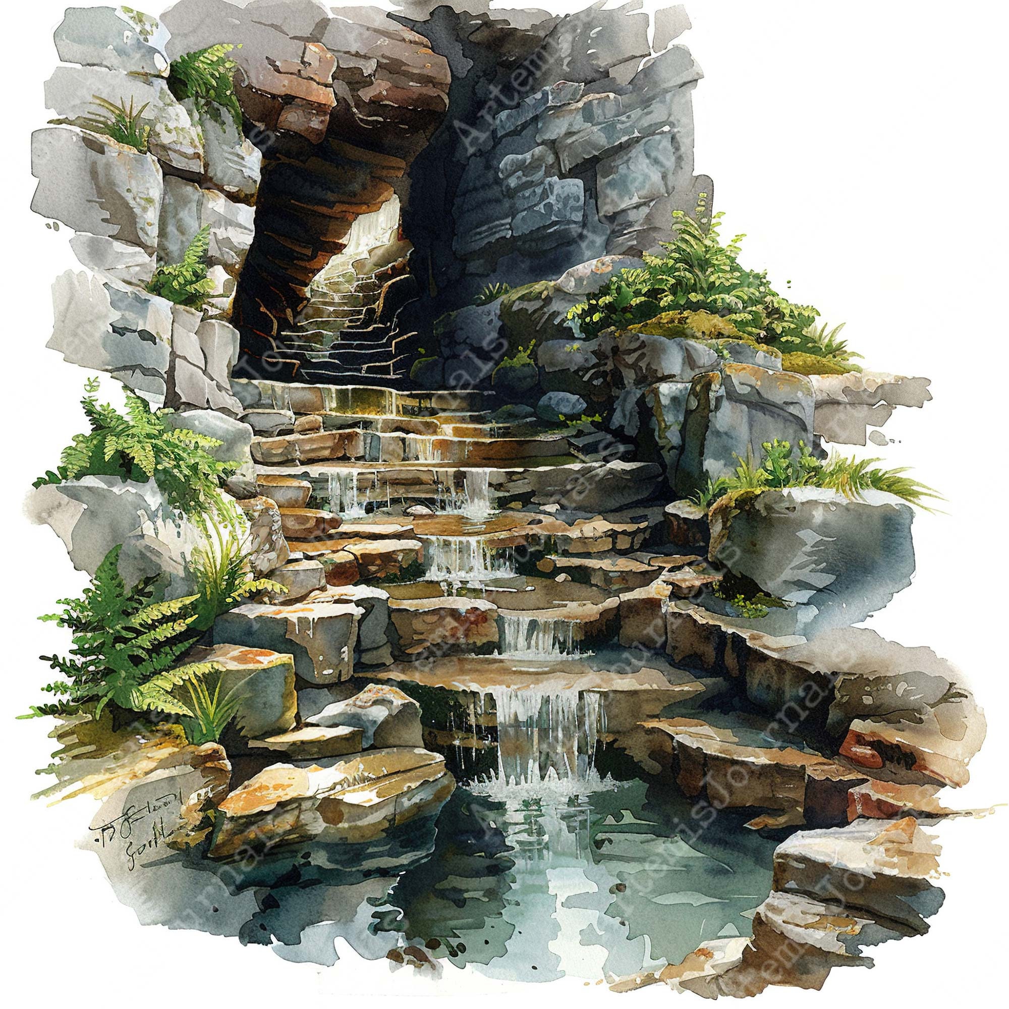 JPEG Watercolor Cave Pool Clipart Bundle JPEG Instant Download ...