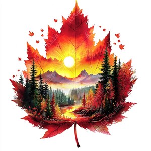 JPEG Autumn Leaf Sublimation Design Clipart Bundle Fall Scenery Autumn ...