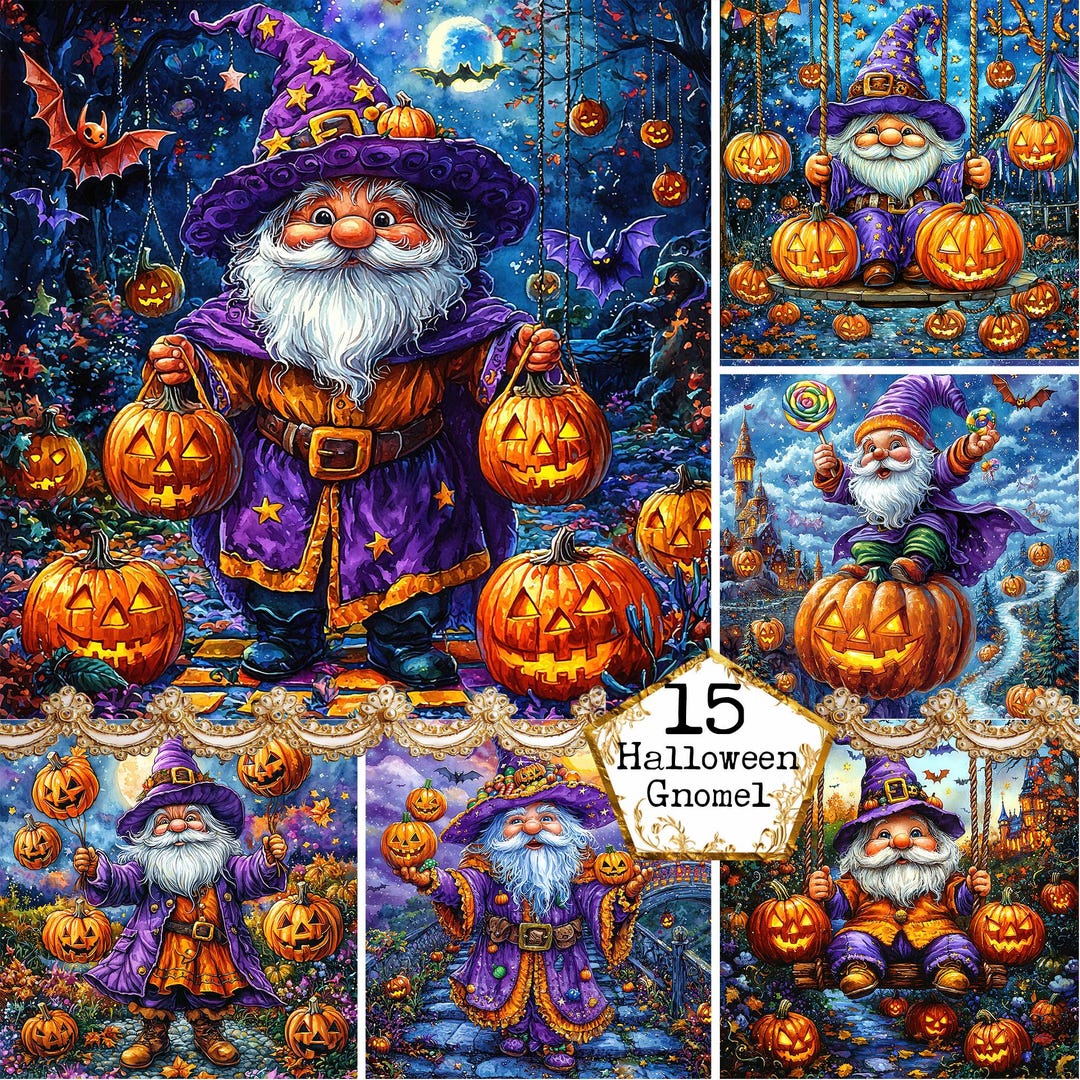 JPEG Watercolor Gnome Clipart Bundle Halloween Gnome Clipart Witchy ...