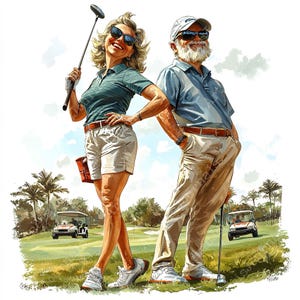 JPEG Golf Couple Clipart Bundle Golf Graphic Funny Couple Illustration ...