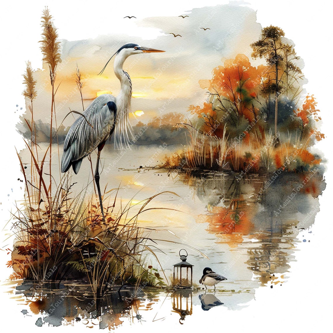 Wetland Clipart Bundle JPEG Lake Clipart Heron Clipart Instant Download ...