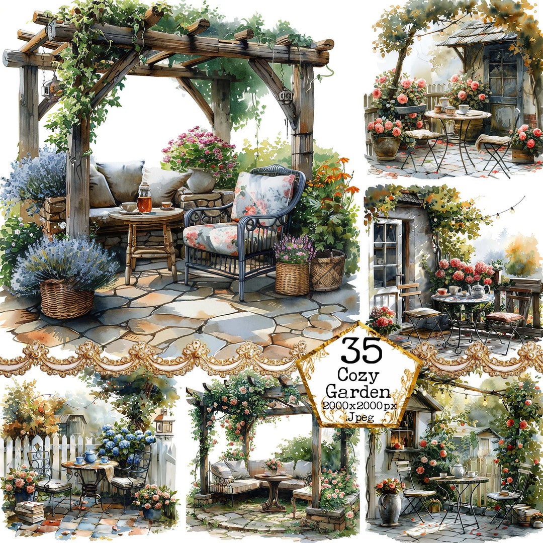 JPEG Cozy Garden Clipart Bundle JPEG Instant Download Quiet Place ...