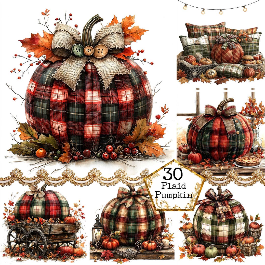 JPEG Plaid Pumpkin Clipart Bundle Fall Graphics Autumn Harvest ...