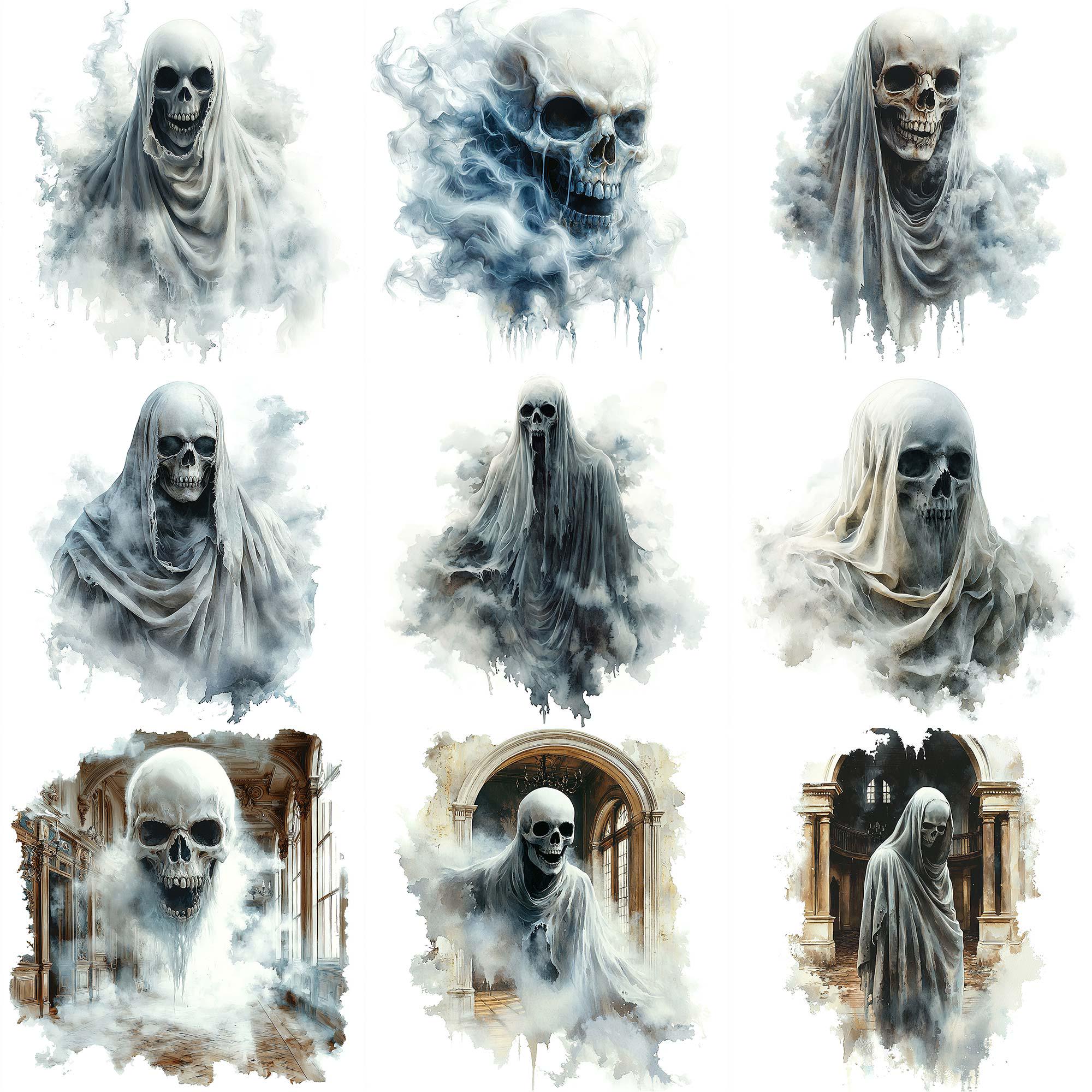 JPEG Scary Ghost Clipart Bundle Spooky Scenery Horror Clipart Halloween ...