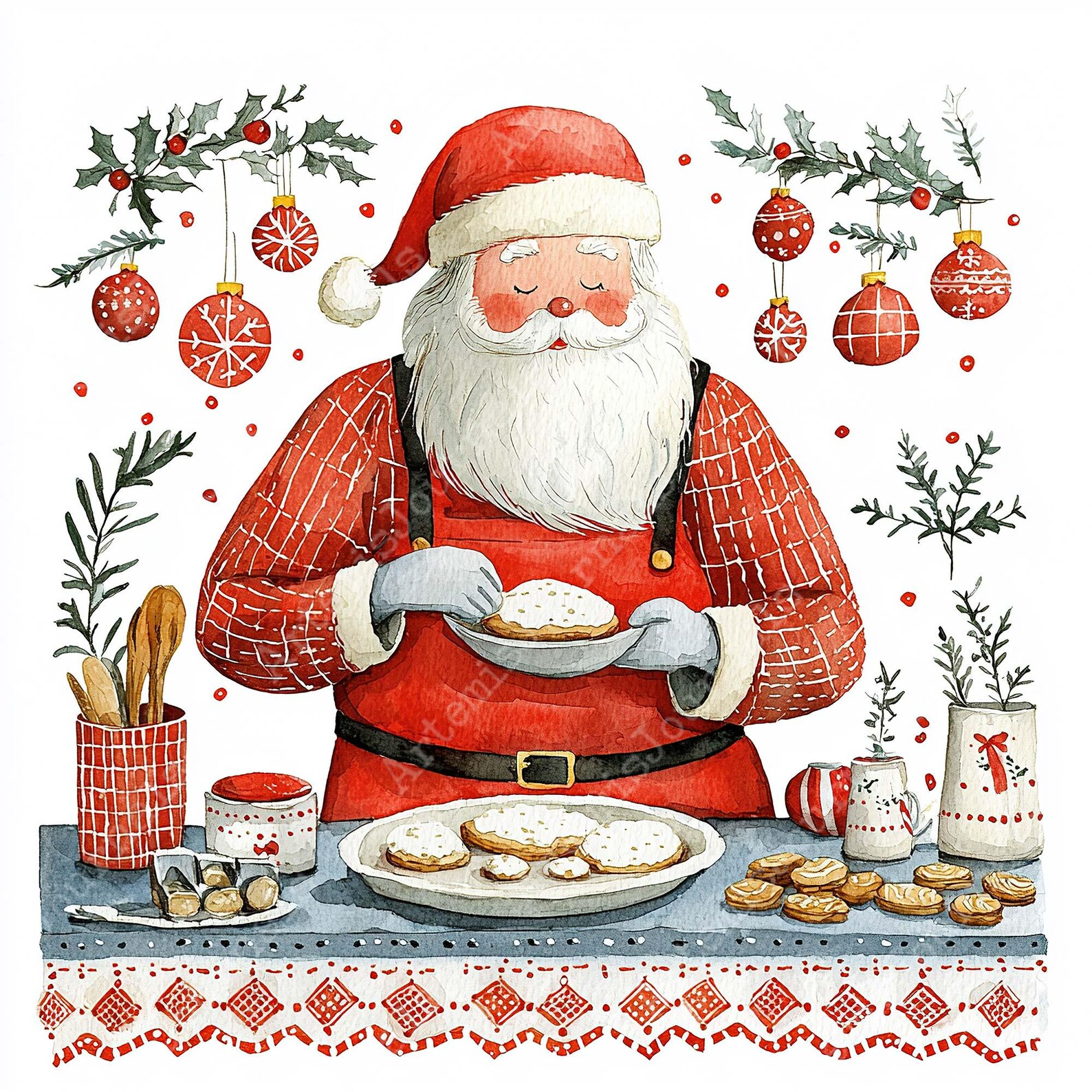 JPEG Watercolor Scandinavian Santa Claus Clipart Bundle Christmas ...