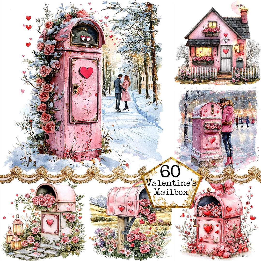 JPEG Postbox for Love Letters Clipart Bundle Pink Mailbox Clipart ...