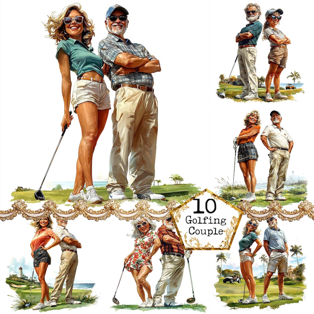 JPEG Golf Couple Clipart Bundle Golf Graphic Funny Couple Illustration Commercial Use Instant ...