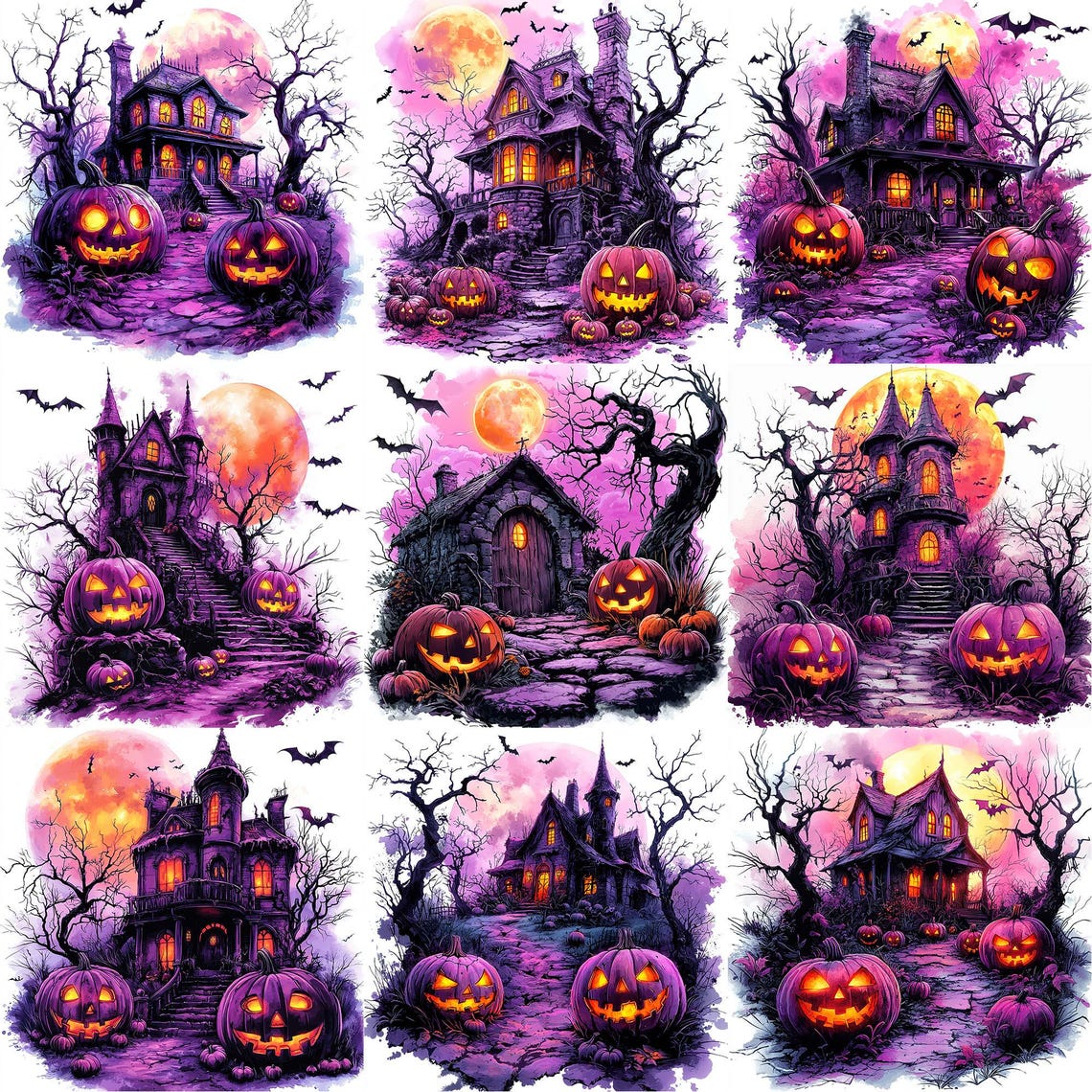 JPEG Purple Halloween Haunted Scenery Illustration Ghost Graphics ...