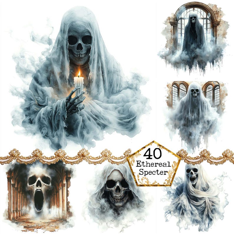 JPEG Scary Ghost Clipart Bundle Spooky Scenery Horror Clipart Halloween ...