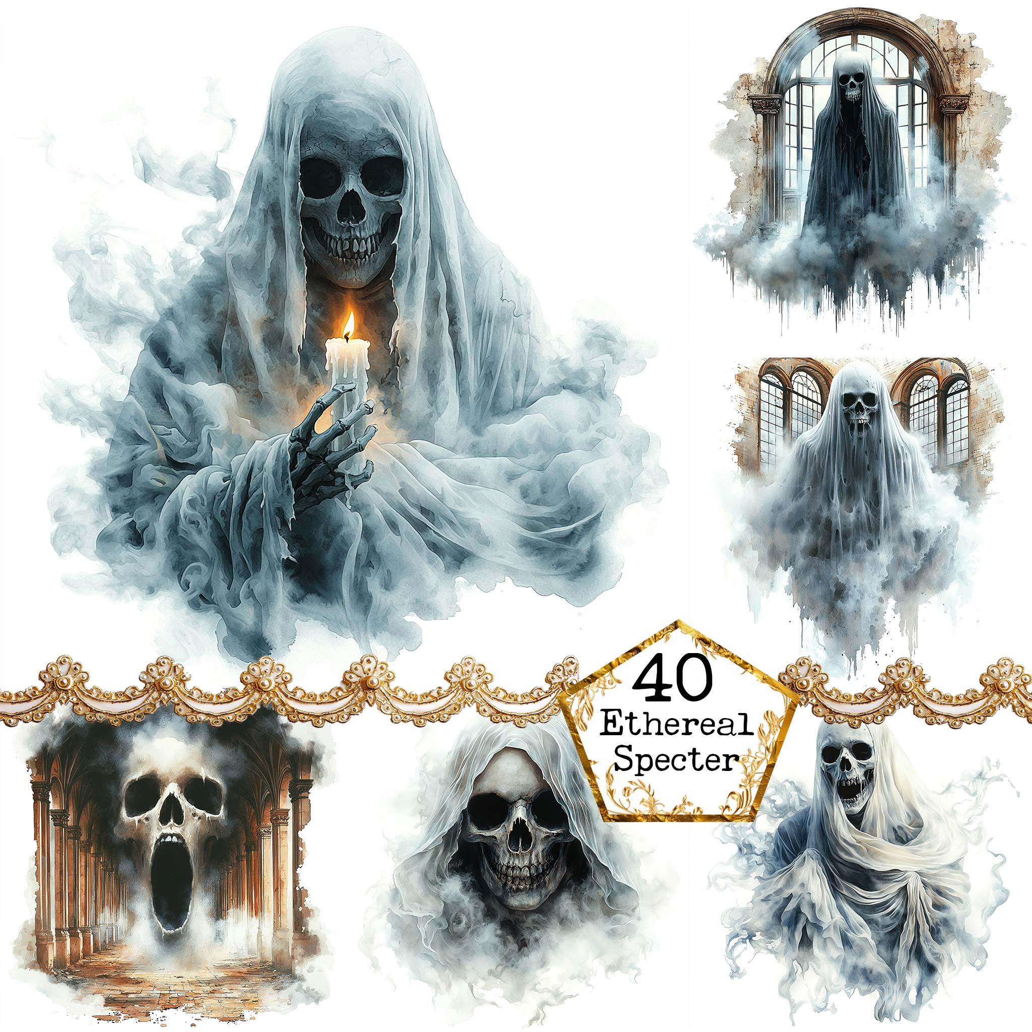 JPEG Scary Ghost Clipart Bundle Spooky Scenery Horror Clipart Halloween ...