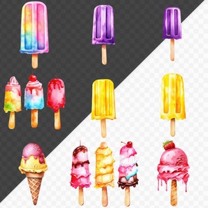 Watercolor Sweet Set Cupcakes and Ice Cream PNG Elements on Transparent ...