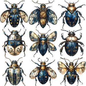 JPEG + PNG Watercolor Steampunk Beetle Clipart Bundle Steampunk Bug ...