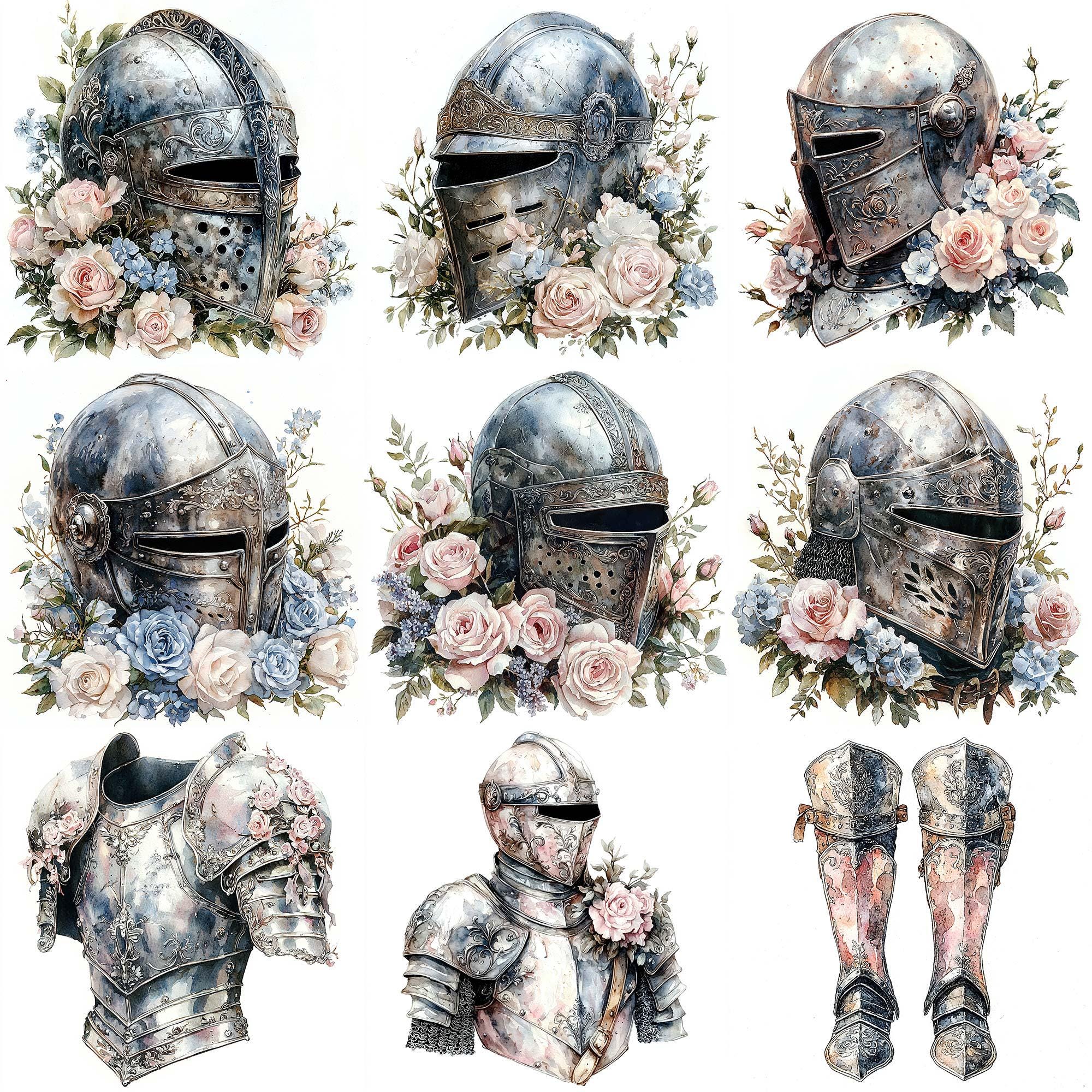 JPEG Watercolor Floral Knights Armor Clipart Bundle Medieval Knight ...
