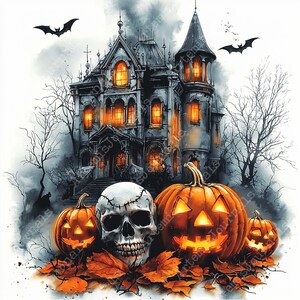 JPEG Watercolor Haunted Mansion Clipart Bundle Haunted House Halloween ...