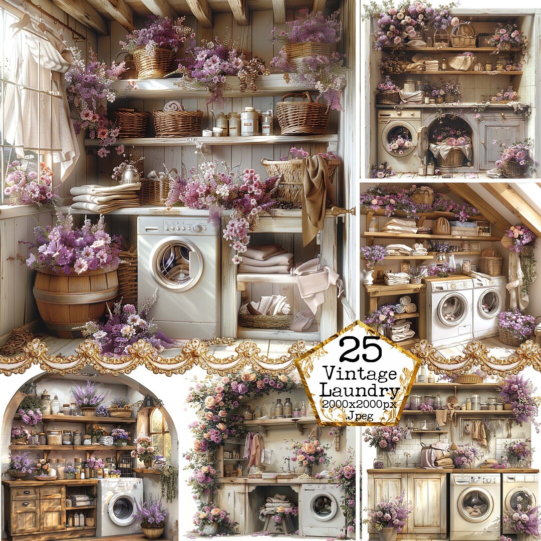 JPEG Watercolor Laundry Room JPEG Cosy Interiors Clipart Commercial Use ...