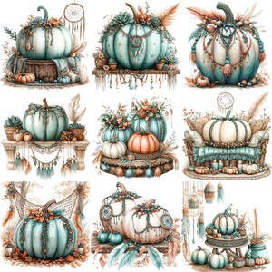 JPEG Pastel Boho Pumpkin Clipart Bundle Commercial Use Autumn Pumpkin ...