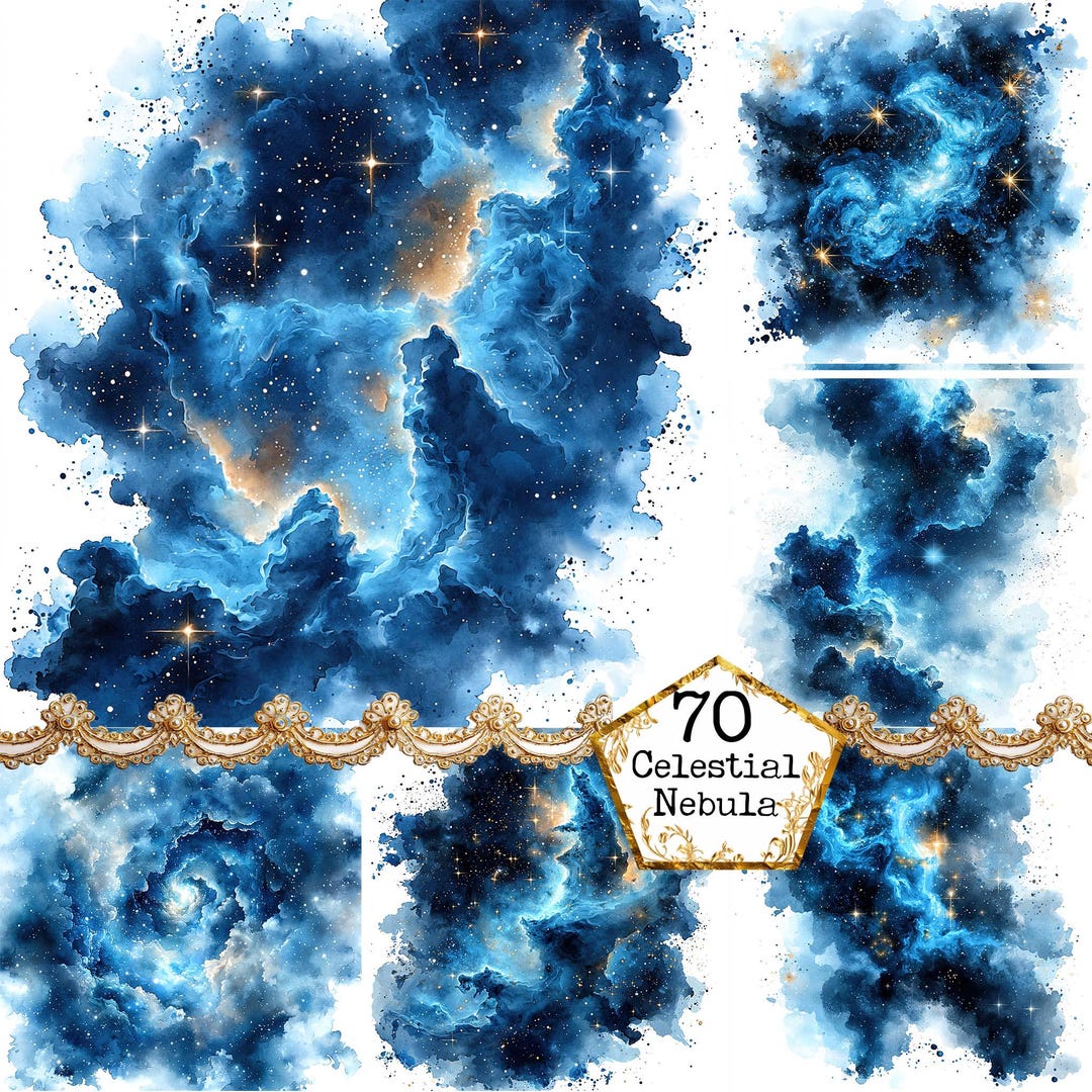 JPEG Watercolor Celestial Nebula Clipart Bundle Galaxy Clipart Sky ...