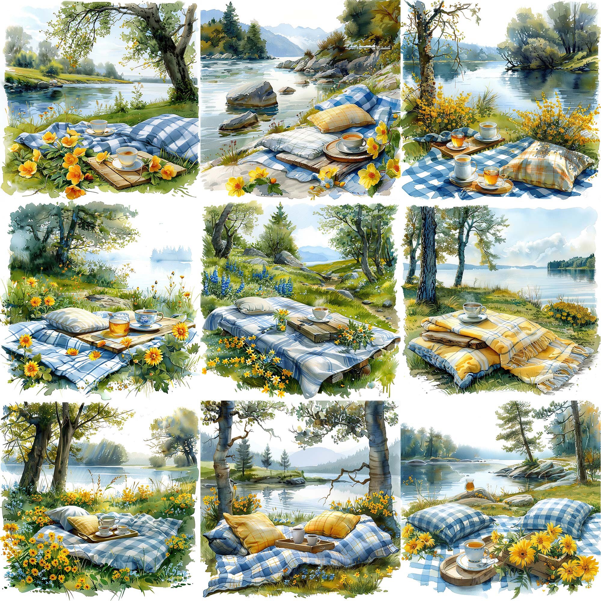 JPEG Watercolor Summer Picnic in the Forest Clipart Bundle JPEG ...
