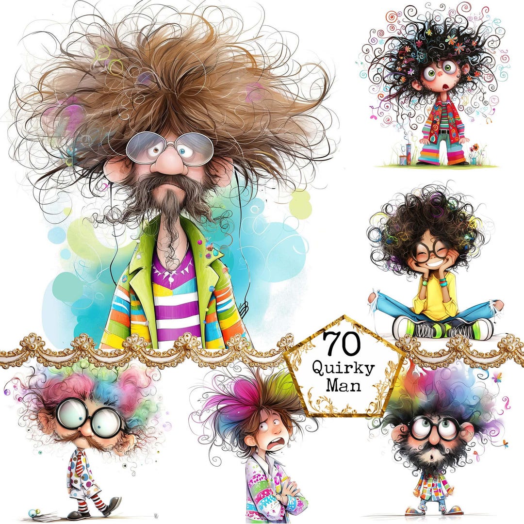 JPEG Quirky Man Clipart Bundle Whimsical Man Urban Man With Beard Funny ...