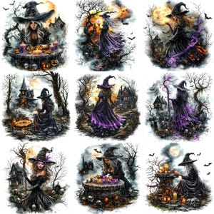 JPEG Halloween Witch's House Clipart Bundle Dark Academy Witch Clipart ...
