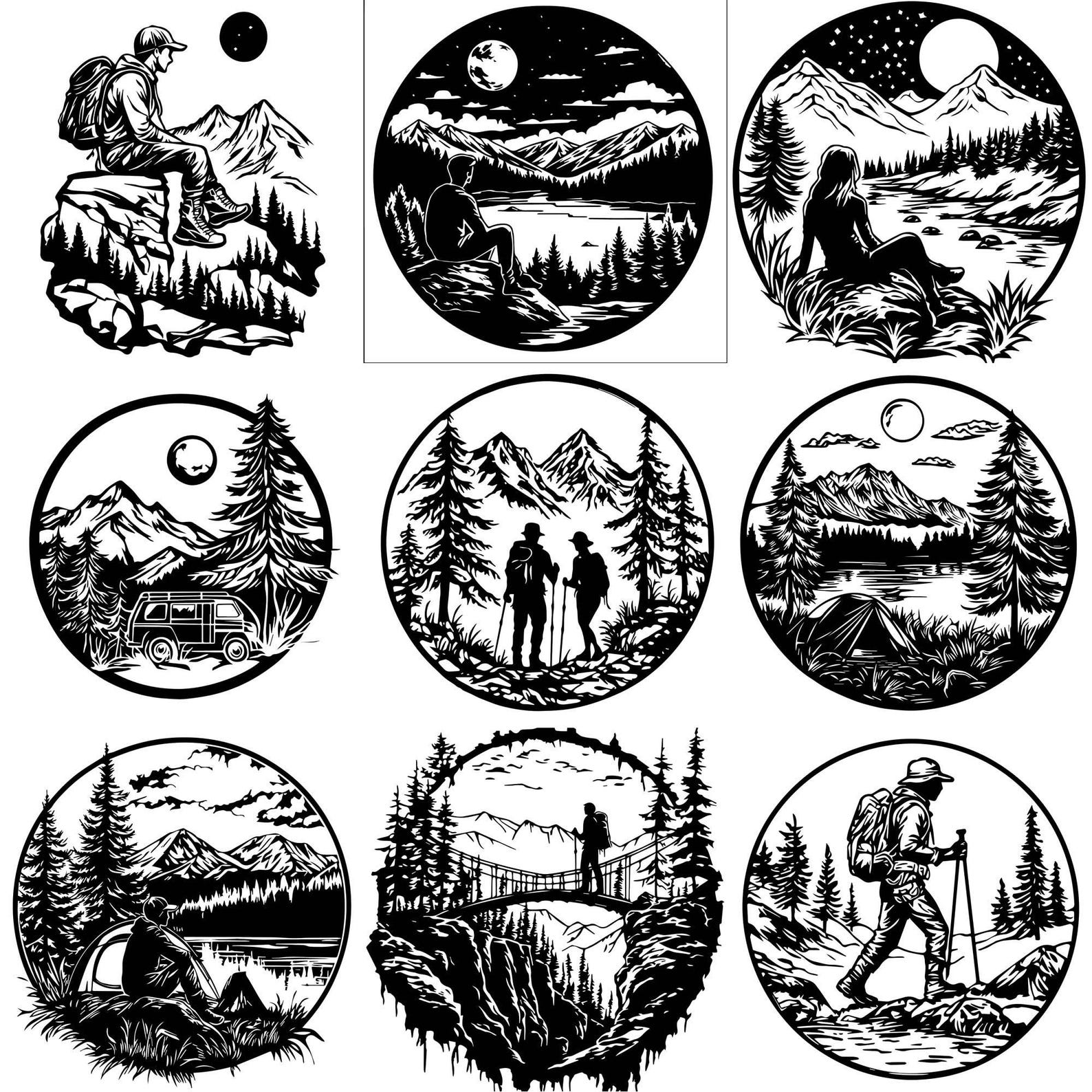 90 Mountain Hiking Svg, Dxf, Eps, Ai, Pdf, Jpg Png Forest Scene Svg ...