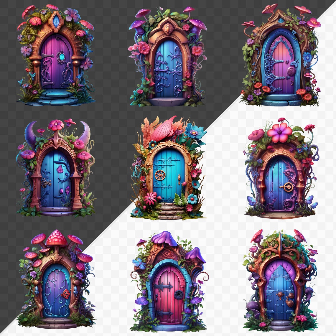Colorful 3D Fairy Doors Clipart Bundle Magical Clipart Fairy Clipart ...