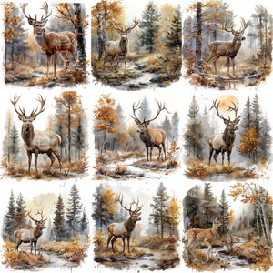 Deer and Mountain Forest Clipart Bundle JPEG Commercial Use Printable ...