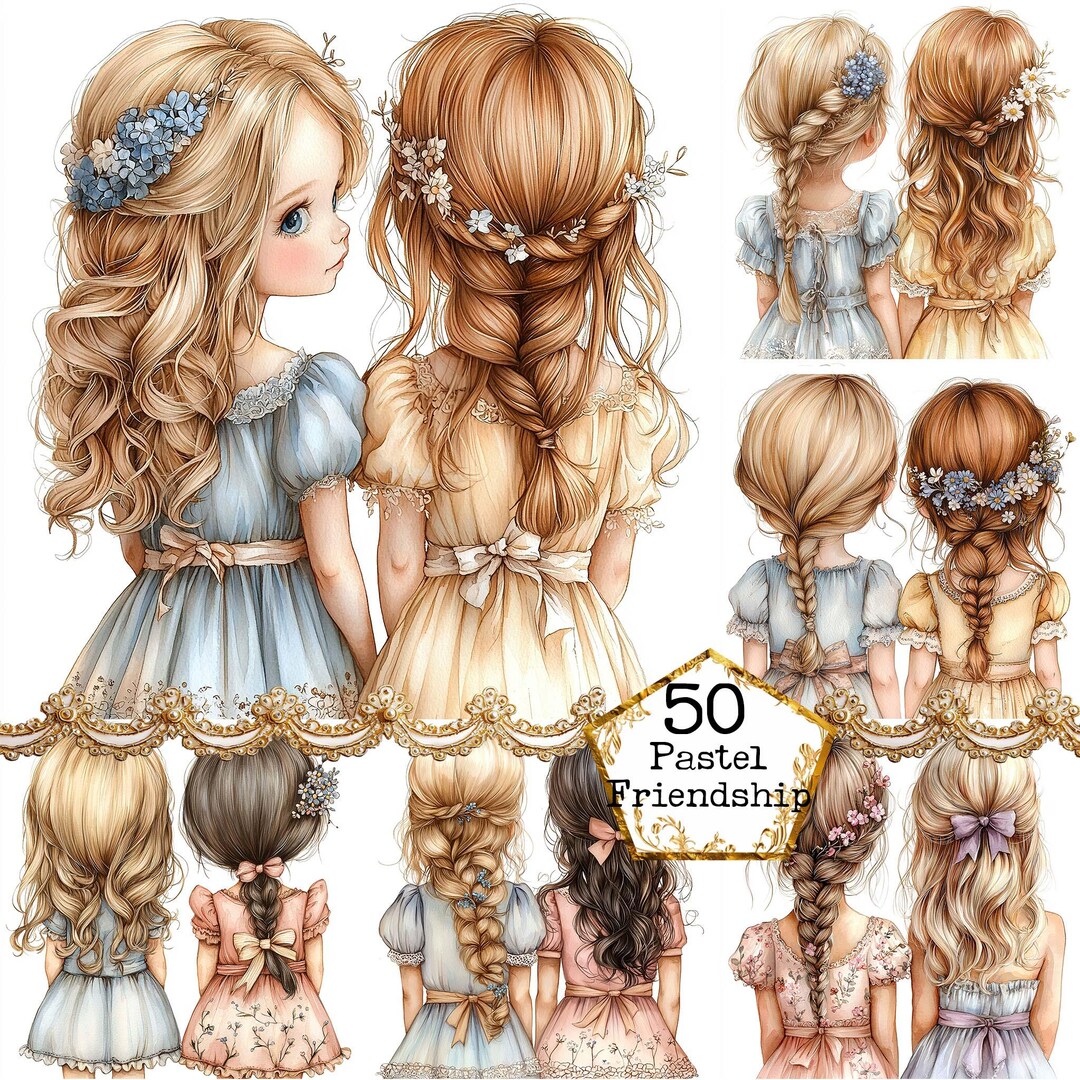 JPEG Watercolor Little Spring Girls Best Friends Clipart Bundle ...