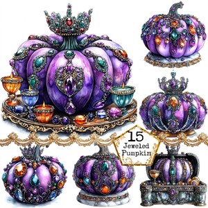JPEG Jeweled Purple Pumpkin Clipart Bundle Elegant Pumpkin Halloween ...