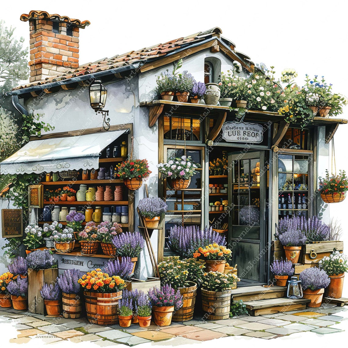 JPEG Watercolor Vintage Flower Shop Fronts JPEG Vintage Clipart Flower ...