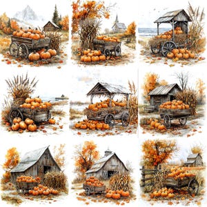 JPEG Fall Clipart - Watercolor Pumpkin Harvest Farm Halloween Autumn ...