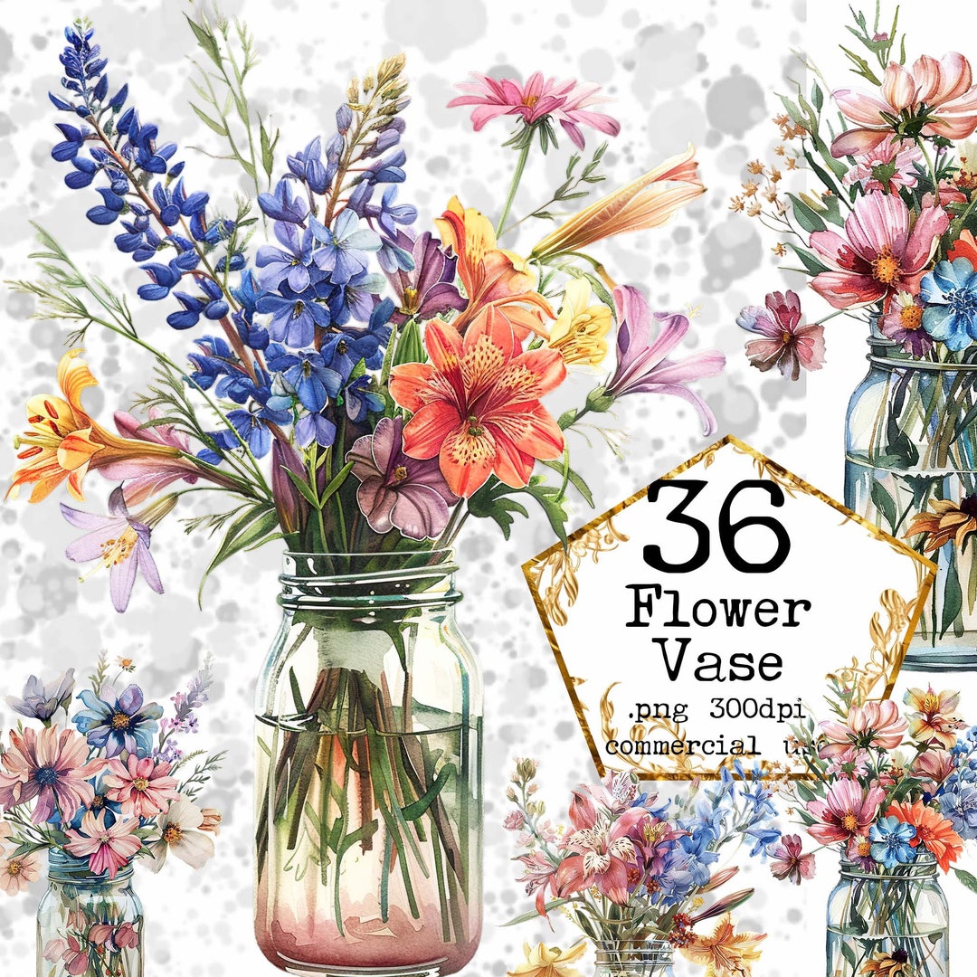 Flowers in a Jar Clipart Bundle PNG Wild Flowers Clipart Spring Clipart ...