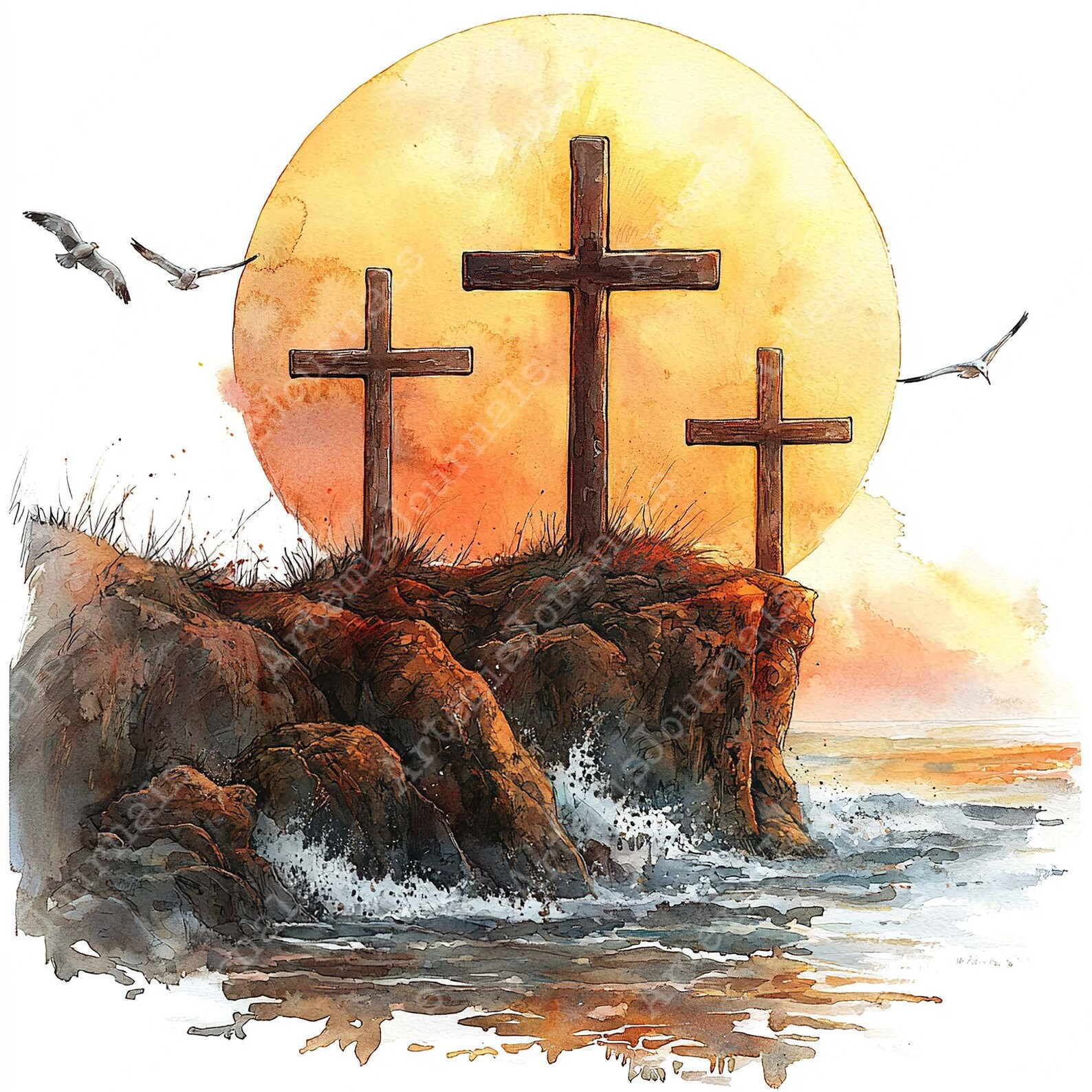 JPEG Watercolor Three Crosses Clipart Bundle Christian Clipart Religion ...