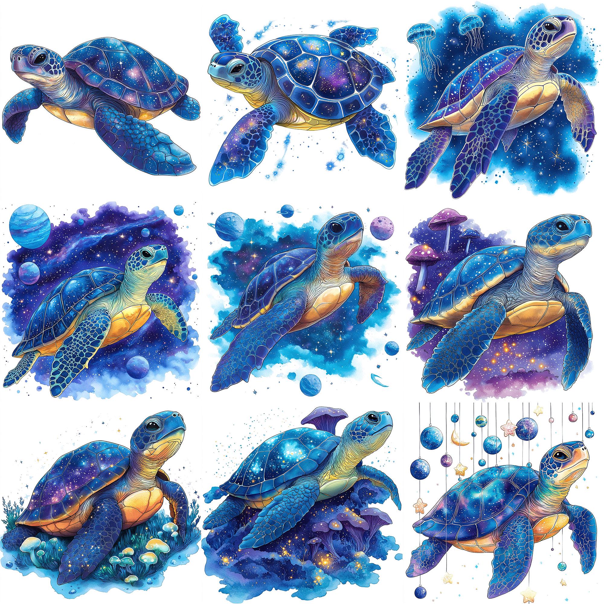 JPEG Watercolor Galaxy Turtle Clipart Bundle Celestial Ocean Clipart ...