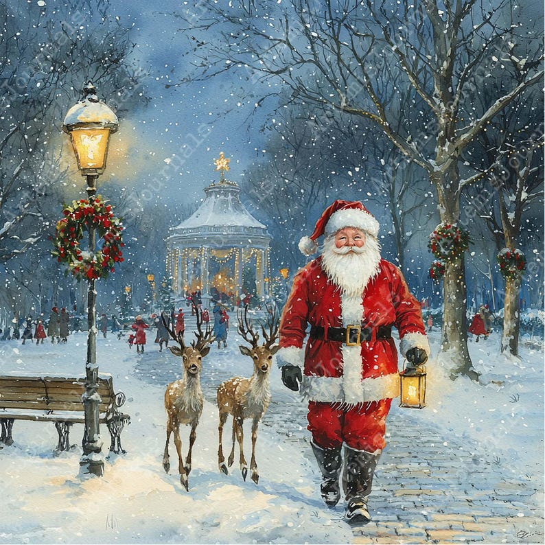JPEG Christmas Santa Journey Backgrounds Winter Scenery Christmas ...