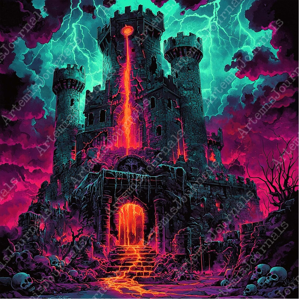 JPEG Electric Vibrant Haunted Castle Illustration Halloween Art ...