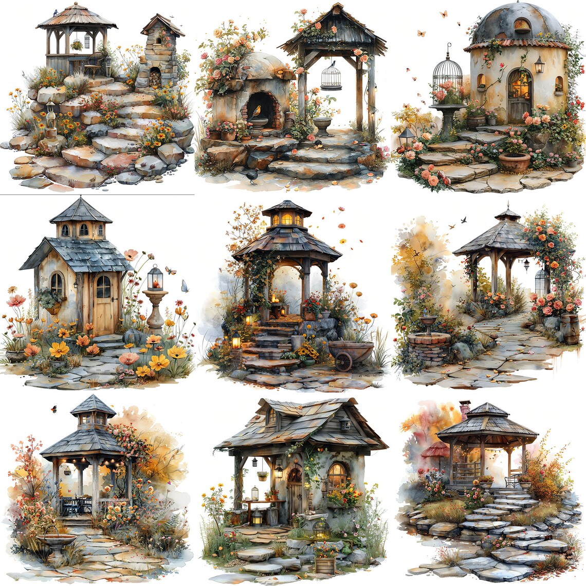 PNG Digital Clipart Illustration Set Old Gazebo JPEG Printable ...