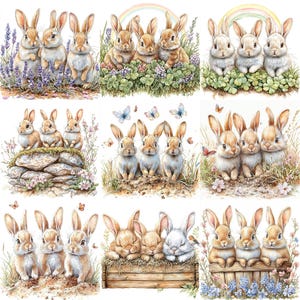 JPEG Watercolor Spring Bunnies Clipart Bundle Floral Rabbits Clipart ...