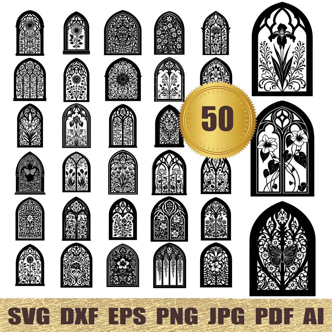 50 Gothic Window Svg, Dxf, Eps, Ai, Pdf, Jpg, Png Window Cut Files for ...