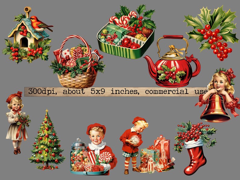PNG Big Retro Christmas Bundle Clipart Bundle Retro Illustration PNG ...