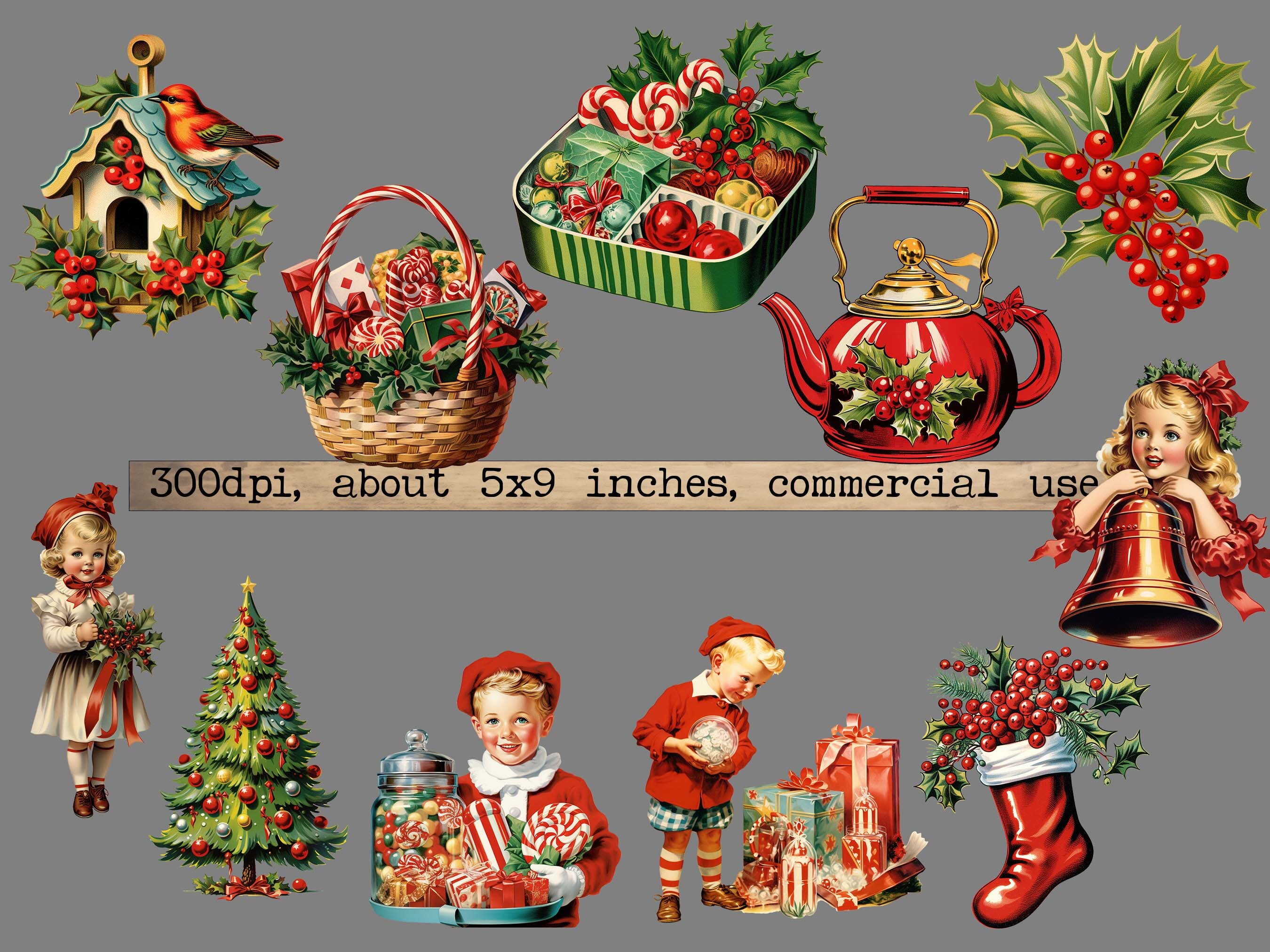 PNG Big Retro Christmas Bundle Clipart Bundle Retro Illustration PNG ...
