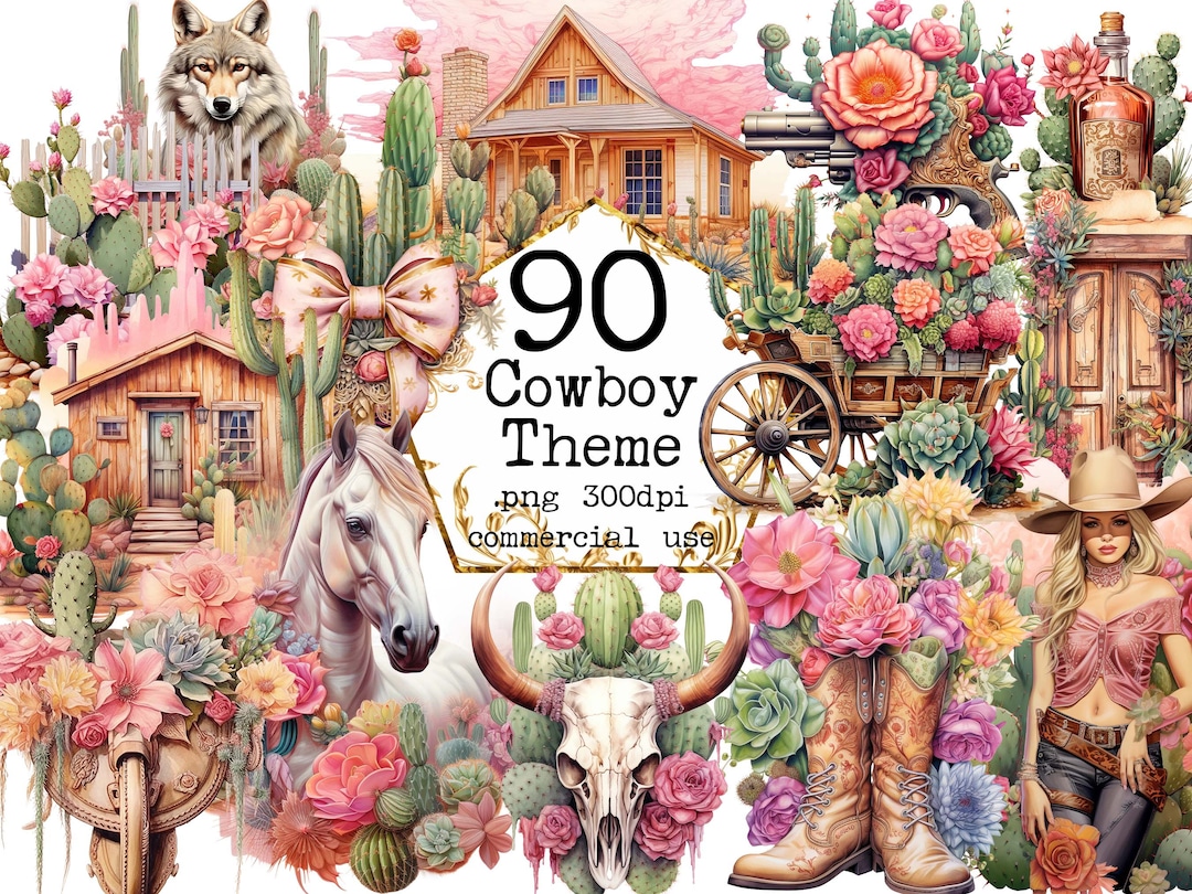 PNG Watercolor Western Clipart Bundle Cowboy Ranch PNG Format Cowgirl ...