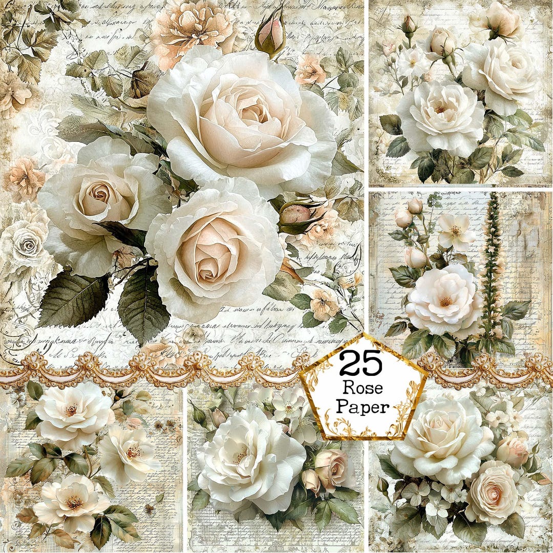 JPEG Scrapbook Roses Digital Papers Pack 12x12 Inches Weathered Papers ...