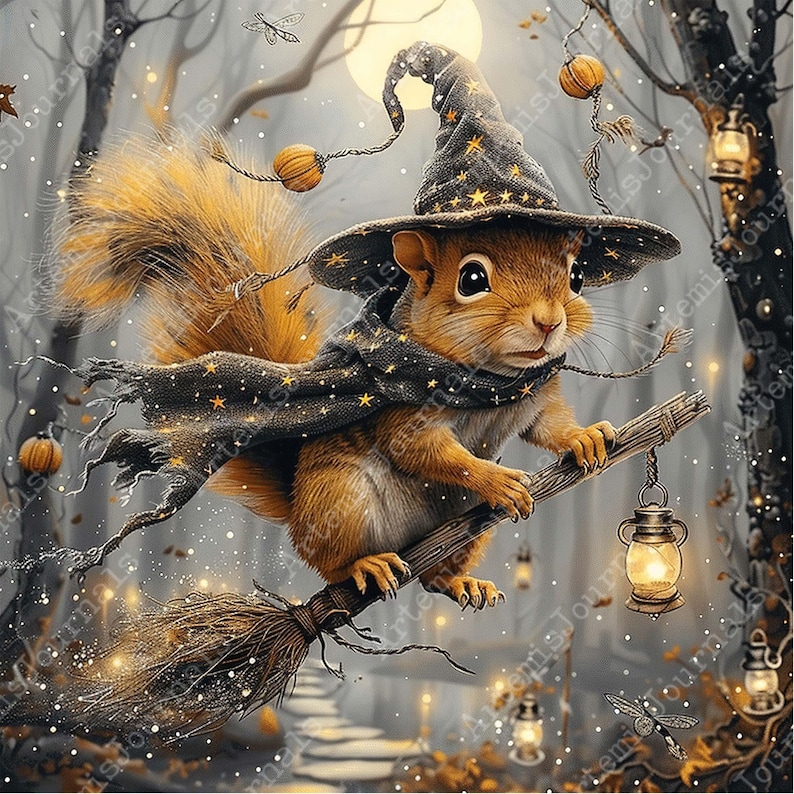 JPEG Witch Animal on a Broomstick in an Enchanted Forest Graphics ...